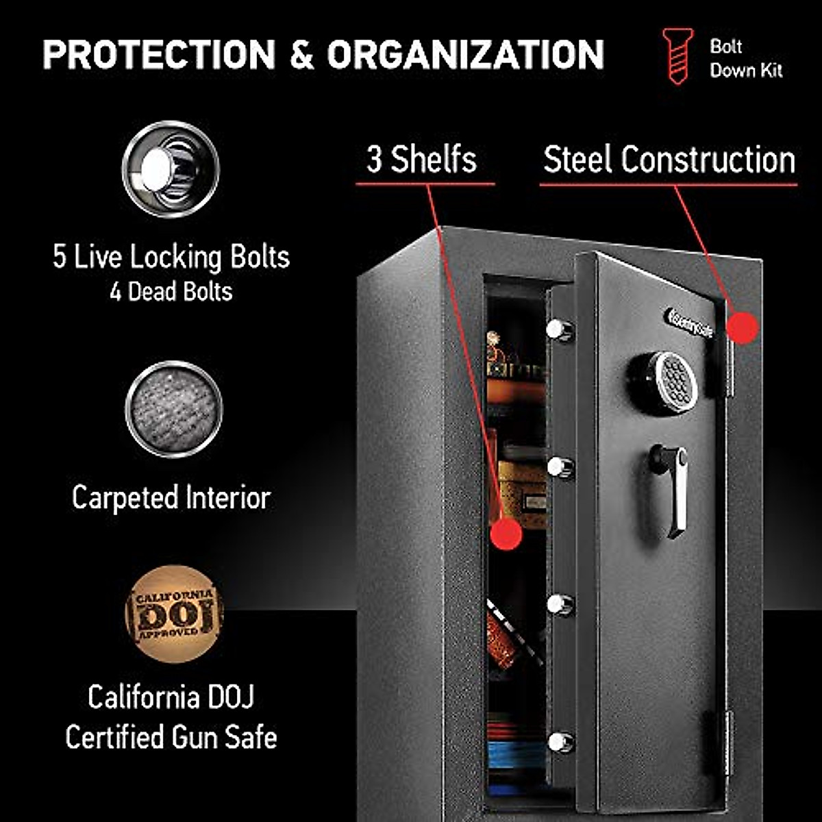 SentrySafe Fireproof and Waterproof XX-Large Steel Floor Safe with Digital Keypad Lock, Large Gun Safe for Home, 4.71 Cubic Feet, 37.7 x 21.7 x 19.0 Inches, EF4738E