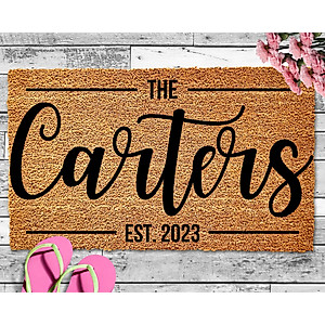 Custom Family Name Door Mat | Wedding Gift | Personalized Custom Doormat | Closing Gift | Welcome Doormat | Front Door Mat | Monogram Rug (24x16)