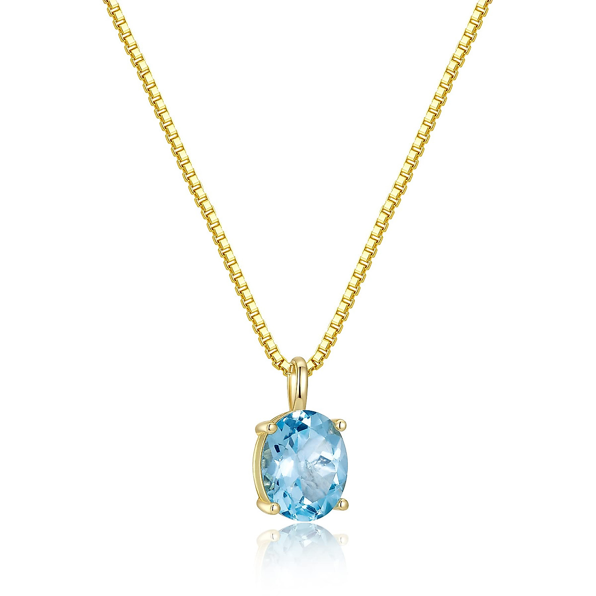stanmamcu Blue Topaz Necklace for Women, 8 * 10mm Natural Blue Gemstone Birthstone Necklace, 925 Sterling Silver 14K Gold Plated Chain