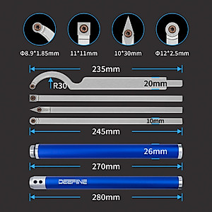 DEEFIINE Carbide Tip Wood Lathe Turning Tool set With Bowl sander, Lathe Roughing and Finishing Hollowing Tool Interchangeable Aluminum Alloy Handle with 4pcs Carbide Blade For Woodturning