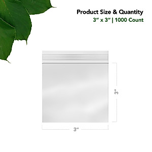 Seal Fresh Zipper Lock Bags – 3" x 3" (1000 Count), 2 Mil – Clear Plastic Re-closable Baggies with Resealable Lock Seal Zipper – Snack Bags