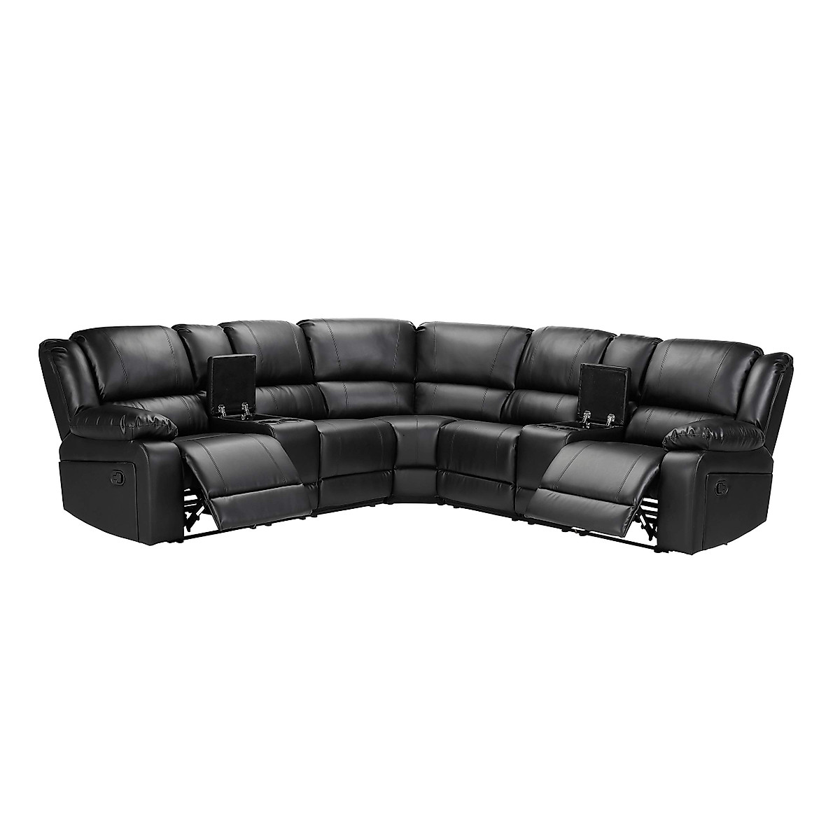 EMKK Home Power L-Shape Sectional Sofa Reclining, Modern Upholstered PU Leather Extra Wide Lounge Couch with Consoles,4 Cup Holders and Storage,Fabric Sofá for Living Room Apartment, b-Black Large