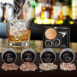 Cocktail Smoker Kit, Whiskey Smoker Kit with Torch, Old Fashion Bourbon Drink Smoker, 4 Flavor Wood Chips Drink Smoker Infuser Kit for Men, Dad, Husband, Friends Gift.