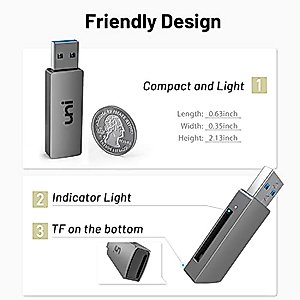 SD Card Reader, uni Micro SD Card Adapter, Mini-Size Aluminum USB 3.0 SD Card Reader Support SD, SDXC, SDHC, MMC, Micro SDXC, Micro SD, Micro SDHC and UHS-I Card, Compatible with Mac/Win/Linux