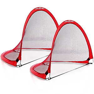 PowerNet Popup Soccer Goals Portable Net | 2 Goals with Carrying Bag | Durable Lightweight Frame | Quick Setup Easy Folding Storage | Multiple Sizes (4x3 Round Popup)