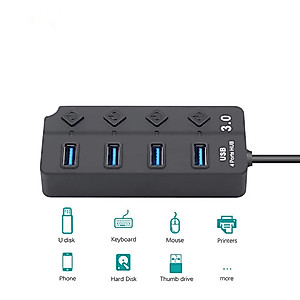 WJCCY USB 3.0 Hub Splitter 4 Port High Speed Individual On/Off Switch AC Power Adapter for Laptop PC