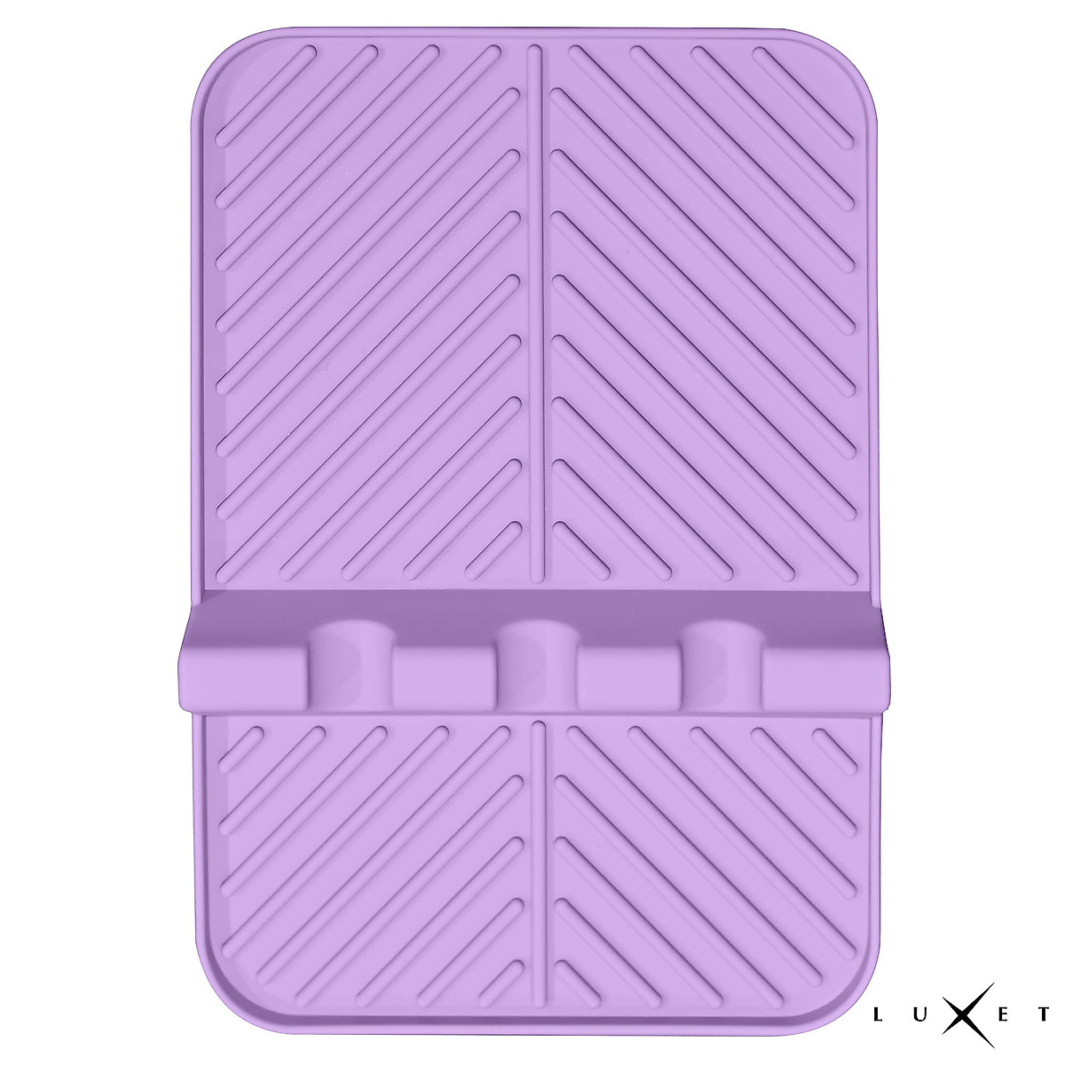 Luxet Updated Spoon Rest for Kitchen Counter, Heat-Resistant Silicone Utensil Rest for Countertop with Drip Pad,Non-Slip Spoon Holder for Stove Top Kitchen and Grill Utensil Holder Lid (Purple)