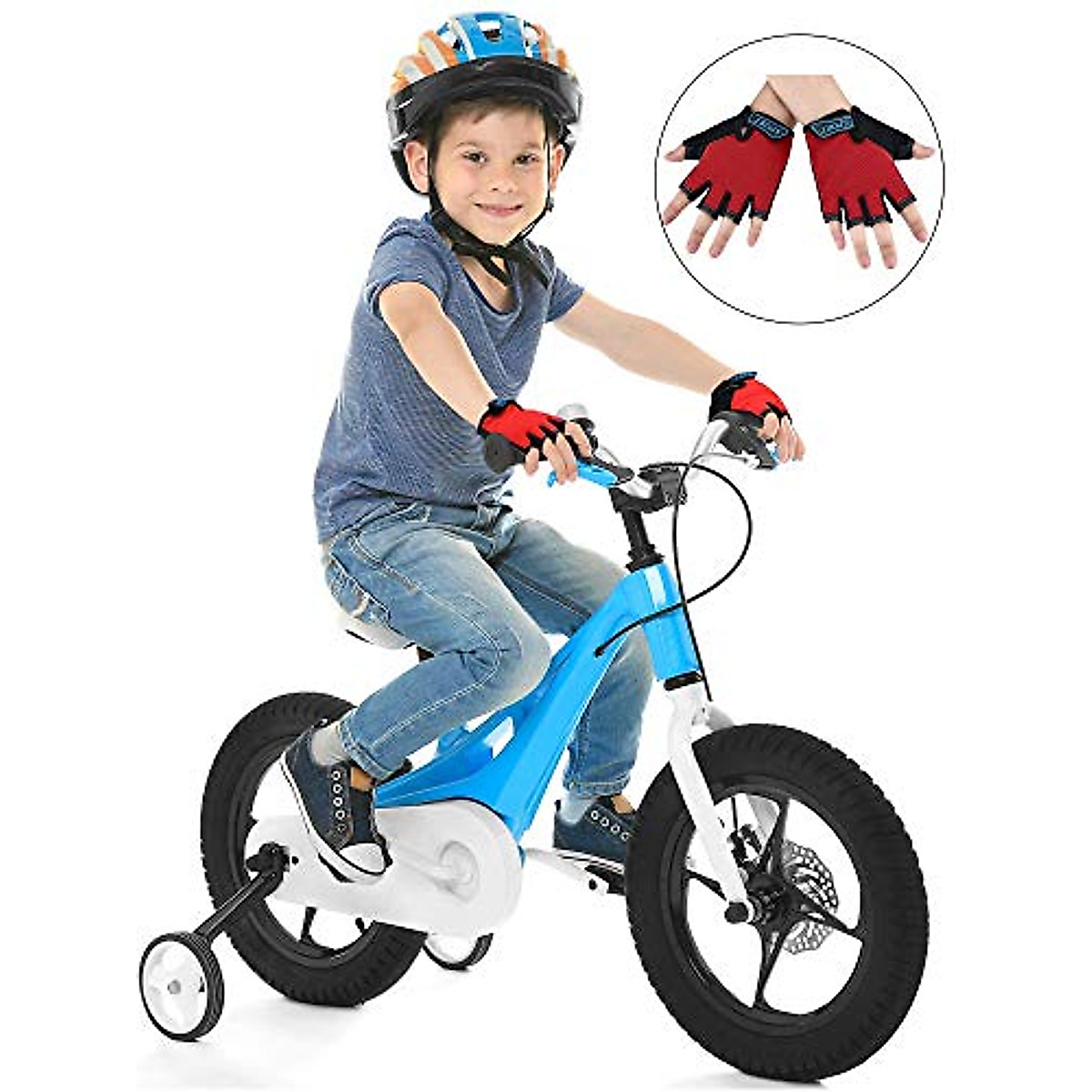 3 Pairs Kids Bike Gloves Half Finger Gloves MTB Road Sport Gloves Anti-Slip Gel Gloves for Children Cycling Biking Breathable Gloves (Black, Army Green, Red, 6-10 Years)
