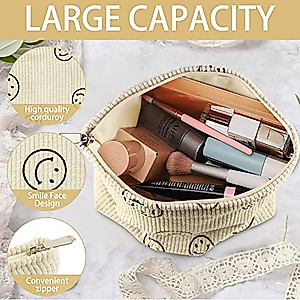 HOYDATE Corduroy Cosmetic Bag with Zipper Cosmetic Bags Large Capacity Makeup Bags Travel Toiletry Bag Accessories Organizer Pouch Cosmetic Bag for Women Teen Girls(Beige)