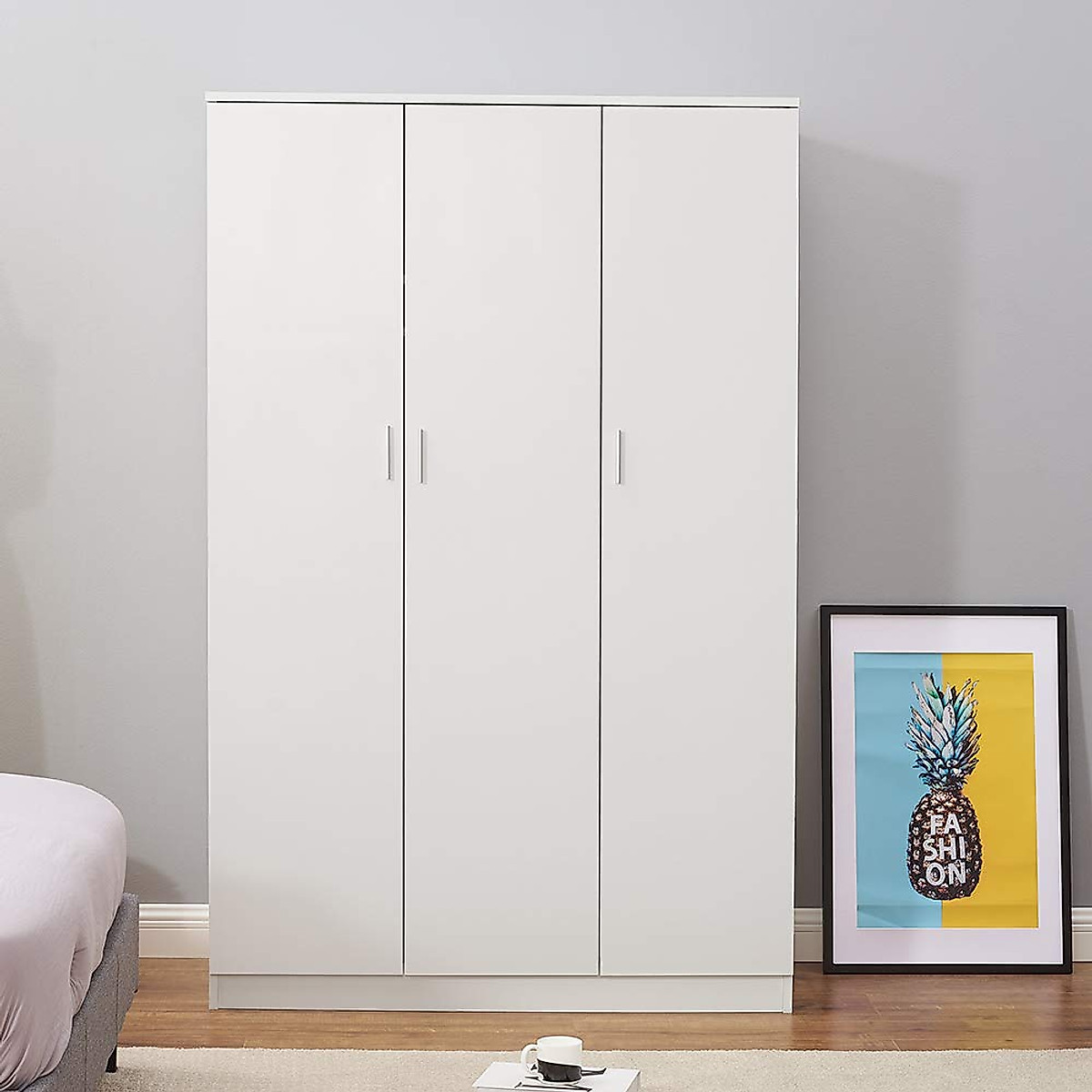 Panana 3 Door Armoires Wardrobe Closet with Clothes Hanging Rail, 6 Storage Shelves Cupboard Unit Bedroom Furniture
