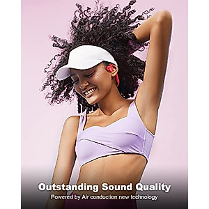 VIDONN Open-Ear Headphones, Air Conduction Wireless Earphones, Sweat Resistant Sport Bluetooth Earphones for Workouts and Running -Doesn't Hurt Your Ears-Long Battery Life-Built-in Mic (Red)