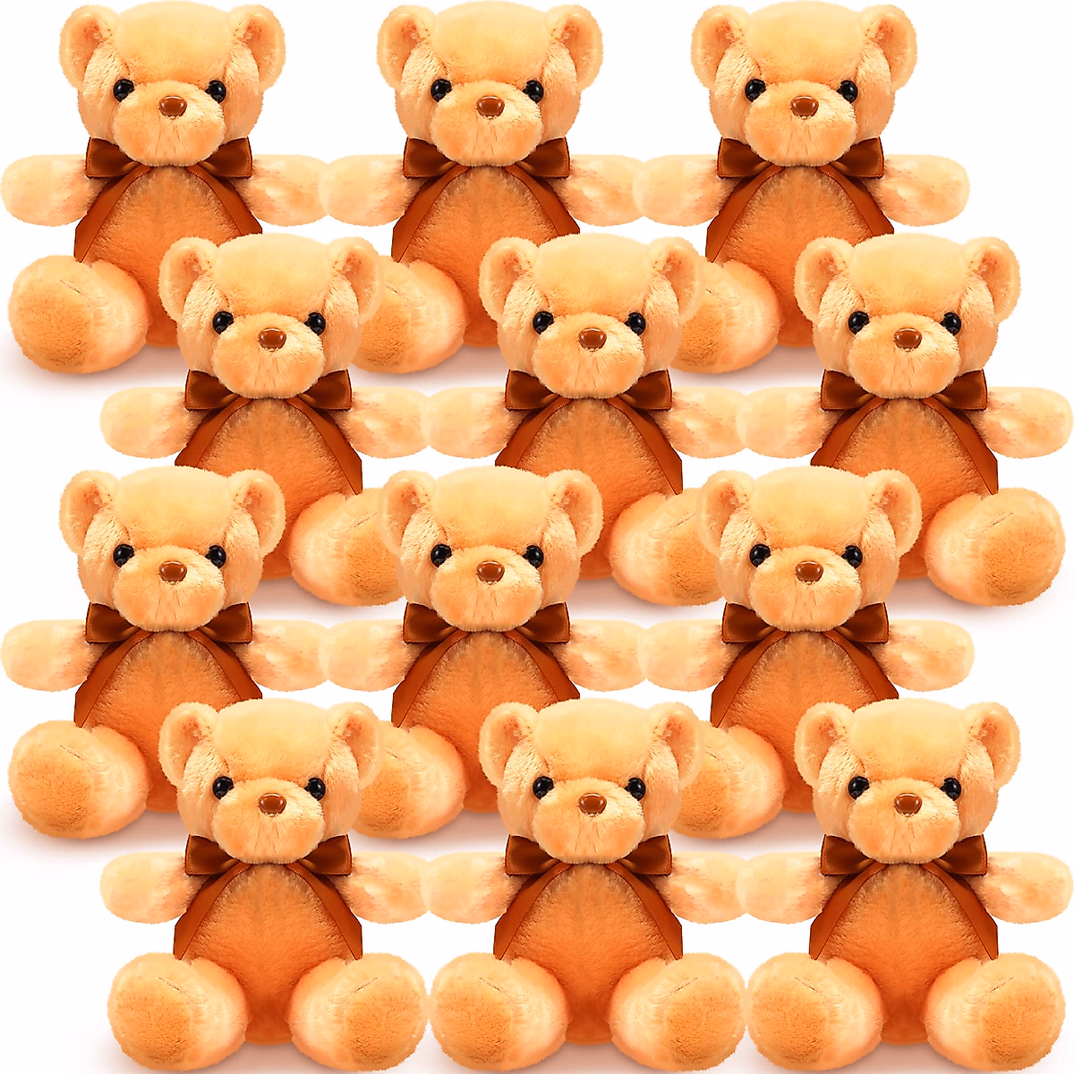 HyDren 12 Pieces Operation Christmas Bears Stuffed Animals Soft Plush Toy Bears with Ribbon Bow for Birthday Valentine's Day Baby Shower Bear Party Favor(Brown, 12 Inch)