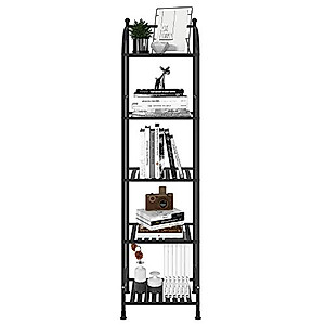 FKUO 5 Tier Bathroom Storage Open Shelf Unit, Free-Standing Metal Corner Rack Shelving for Kitchen, Living Room, Hallway (Black, 5 Tier)