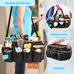 HODRANT Extra-large Wearable Cleaning Caddy, Cleaning Organizer Bag for Cleaning Products, Housekeeper Tote with Pad, Handle, Car Wash Tools Bag for Detailing Supplies, Bag Only, Orange Edge