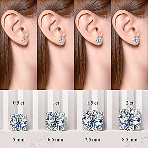 SAMIOVJ Moissanite Stud Earrings for Women, 0.5ct-2ct D Color Round Cut Lab Created Diamond Earring 18K White Yellow Rose Gold Plated 925 Sterling Silver Moissanite Earrings for Women