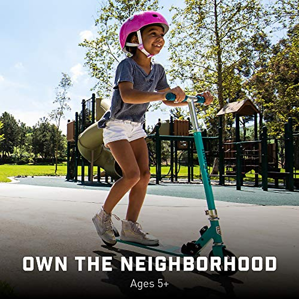 Mongoose Trace Youth/Adult Kick Scooter Folding and Non-Folding Design, Regular, Lighted, and Air Filled Wheels, Teal, 120mm Wheels