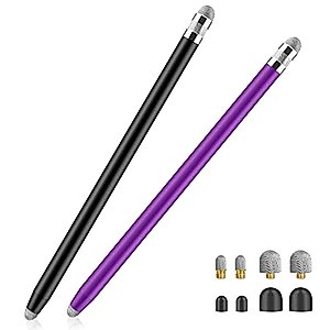 Stylus Pens for Touch Screens,Granabol Sensitivity Capacitive Stylus 4 in 1 Touch Screen Pen with 8 Extra Replaceable Tips for iPhone iPad Tablets All Universal Touch Devices(2Pcs) (Black+Purple)