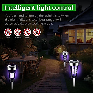 4 Pcs Solar Bug Zapper Outdoor 2024 Gnat Zapper Mosquito Killer for Bug Gnat Fly Small Flying Insect, Professional Bug Lights for Outside, Waterproof Mosquito Repellent for Patio Yard Farm Garden