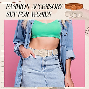 Suhine 3 Pcs Woven Waist Belt for Women Dress Wide Stretchy Rattan Belt Adjustable for Summer Dress Jeans Pants(Beige, Brown, Black)