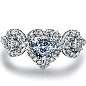 Jude Jewelers White Gold Plated Three Stone Heart Shaped Wedding Engagement Promise Statement Anniversary Ring (Silver, 8)