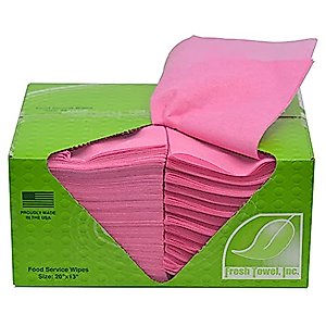 Fresh Towel Foodservice Reusable Paper Towels - 1/4 Fold, 13 x 20 inches - (1 Case of 200) All Purpose Cleaning Towels (Pink Solid)