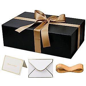 YINUOYOUJIA Large Gift Box with Lid, 14"x9"x4.5" Black Magnetic Gift Box with Ribbon, Cards and Envelopes for Presents, Great for Wedding, Birthdays, Crafting, Gift Packging