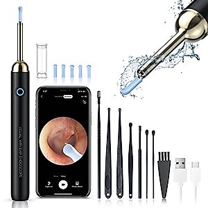 Ear Wax Removal, Ear Cleaning Kit with 1080P Camera, Ear Cleaner with Camera and Light, Ear Camera Wax Removal with 6 Ear Spoons, Ear Wax Cleaner for iOS & Android (Black)