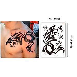 Kotbs 6 Sheets Extra Large Totem Temporary Tattoo Stickers, Waterproof Big Temporary Tattoos for Men Adults Guys Women Body Art Arm Shoulder Chest Make Up Fake Tattoos
