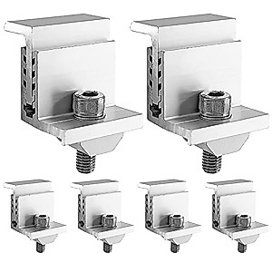 Biaungdo 6 Pcs Solar Panel Mounting Z Brackets, Adjustable Solar End Clamp Aluminum Rail Bracket Solar Panels Grounding Gutter Kit for Solar Panel Photovoltaic Mounting System Accessories(32-50mm)