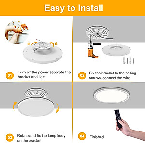 2 Pack 12 Inch Dimmable Flush Mount LED Ceiling Lights Fixtures 24Watt with 2PCS Remote Control, Color Temperatures in 3000K-6000K, Flat Round Ceiling Lamp Mount for Bedroom Kitchen Laundry Room