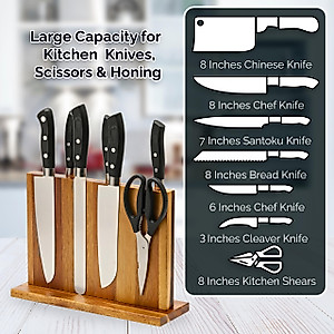 Premium Natural Acacia Wood Magnetic Knife Block Double Sided Magnetic Knife Holder Stand for Kitchen Counter Anti Slip Base Knife Block without Knives Knife Storage Universal Knife Block Knife Stand