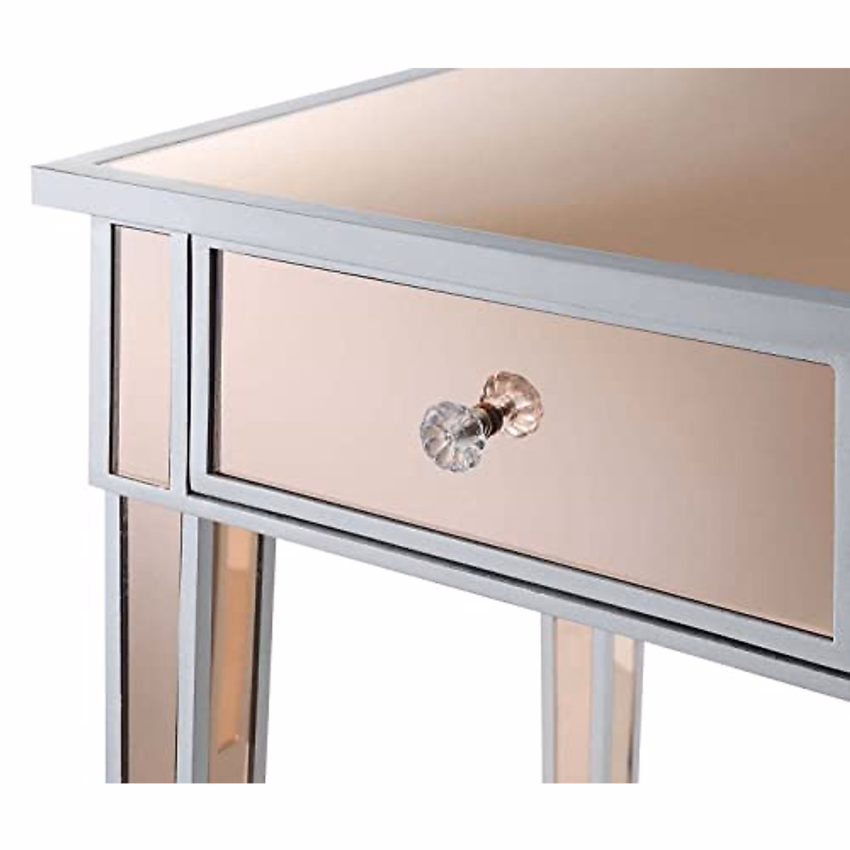 Convenience Concepts Gold Coast Mirrored 2 Drawer Desk/Console Table, Silver/Rosé
