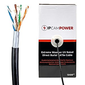 IPCamPower CAT5e Cable 1000' Gel Filled Direct Burial Double Jacketed Weatherproof Waterproof UV Rated Solid Copper, Easy Pull Box
