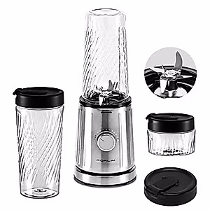 FORLIM Personal Blender for Shakes and Smoothies, Portable Smoothie Blender with 5 Speeds & Pulse,800-Watt, 8 Fins Turbo Blades, (2) 34 Oz + (1)12 Oz BPA-Free Tritan Travel Cups, (3) To-Go Lids, Stainless Steel Silver