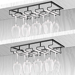 MorNon 2 Pack Wine Glass Rack - 4 Rows Under Cabinet Stemware Wine Glass Holder Glasses Storage Hanger Metal Organizer for Bar Kitchen Black