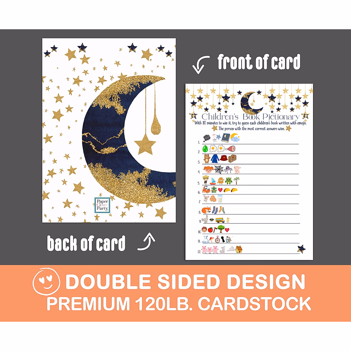 Twinkle Little Star Baby Shower Game Cards, 25 Guest Pack, Guess the Pictogram Childrens Storybook Activity Cards, Celestial Favors, Ideas, Planning, Fun Guessing Activities Play for Prizes