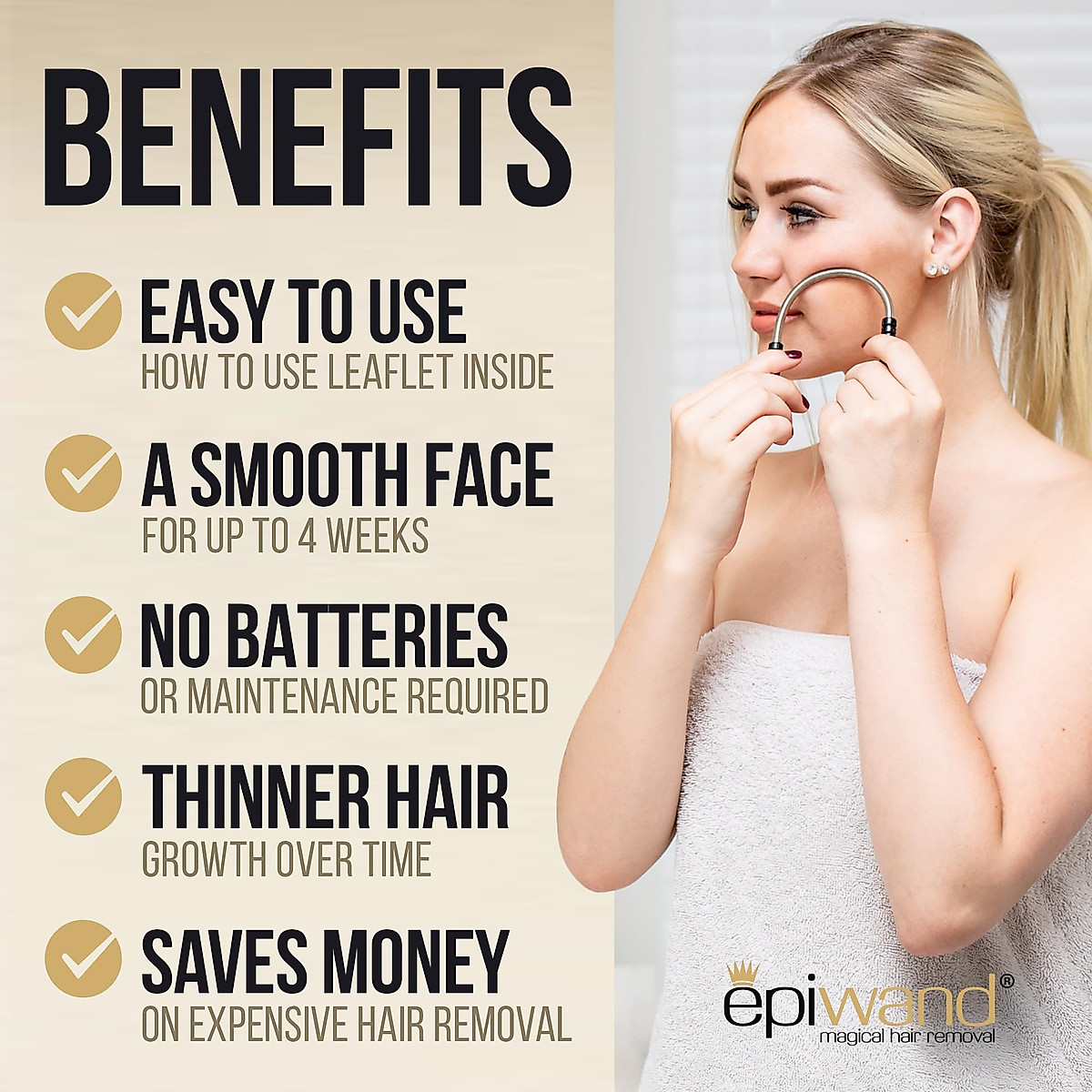 Epiwand Facial Hair Remover Spring Threading Tool - Our Women’s Facial Epilator Coil Removes Peach Fuzz, Chin, Cheek, Neck, Mustache and Upper Lip Hair Quickly - How To Use Instructions in Box