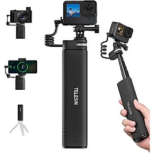 TELESIN Power Grip 35.4" Extension Selfie Stick Handler for Phone GoPro Mirrorless Camera Waterproof Large Capacity Battery Charger Bank for GoPro Hero 13 12 11 10 9 Insta360 DJI Action iPhone Android