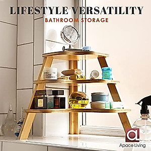Adorn Stylish Bamboo Kitchen Countertop Organizer Corner Shelf, Space Saving 3-Tier Design for Kitchen Storage, eg Plate Rack, Spice Rack, also Living Room Display Shelves, Office Storage