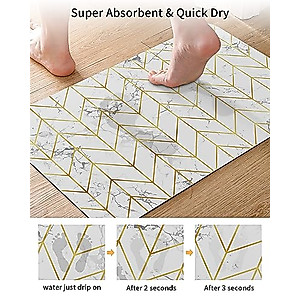 Gogobebe Super Absorbent Diatom Mud Mat Abstract Yellow Geometric Chevron Marble Texture Quick-Drying Thin Bath Mat Non-Slip Bathtub Mat Anti-Skid Rubber Bathroom Shower Mat 16x24in
