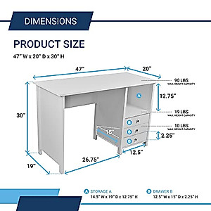 Techni Mobili White Desk with Drawers - Small Office Desk with 3 Cabinet Drawers, Open Shelf, & Laminated Wooden Panels Office & Study Table for Bedroom & Workstations