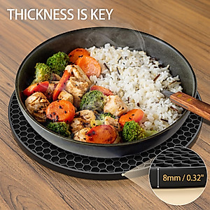 Ultra Thick 8mm Silicone Trivets for Hot Dishes Pots and Pans, Silicone Trivet Mat Hot Plates to Protect Table, Silicone Hot Pads for Kitchen Counter, Pot Holders, Black Trivet Set of 3