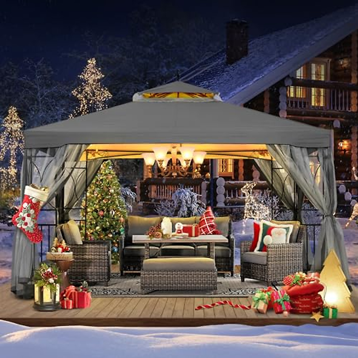 ABCCANOPY Patio Outdoor Gazebo 10X12 - Gazebo Canopy with Netting and Corner Frame Screen Wall for Backyard,Garden Gazebo Lawn (Dark Grey)