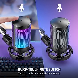 FIFINE Gaming PC Microphone with Boom Arm for Computer Bundle, RGB Mic with Mute Button for Streaming Online Chat Gamer Youtuber Set-AmpliGame (A6T+U1)