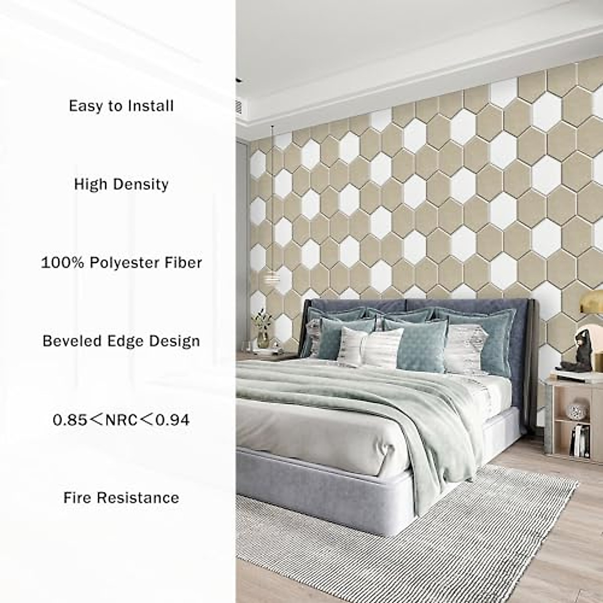 SHJADE Acoustic Panels Hexagon Self-Adhesive, 12 Pack Soundproof Wall Padding, 12" X 10" X 0.4" Absorption Panel Used in Home and Offices(Grey)