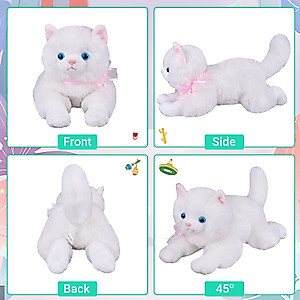 Plush Cat Stuffed Animal White Cat Realistic Toy Super Soft Kitten Cuddly Pet Kitty Fluffy Soothing Hugging Sleeping Birthday Christmas Children's Day Gift for Kid 14.96"