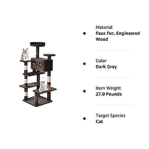 BestPet 54in Cat Tree Tower with Cat Scratching Post,Multi-Level Cat Condo Cat Tree for Indoor Cats Stand House Furniture Kittens Activity Tower with Funny Toys for Kitty Pet Play House (Dark Gray)