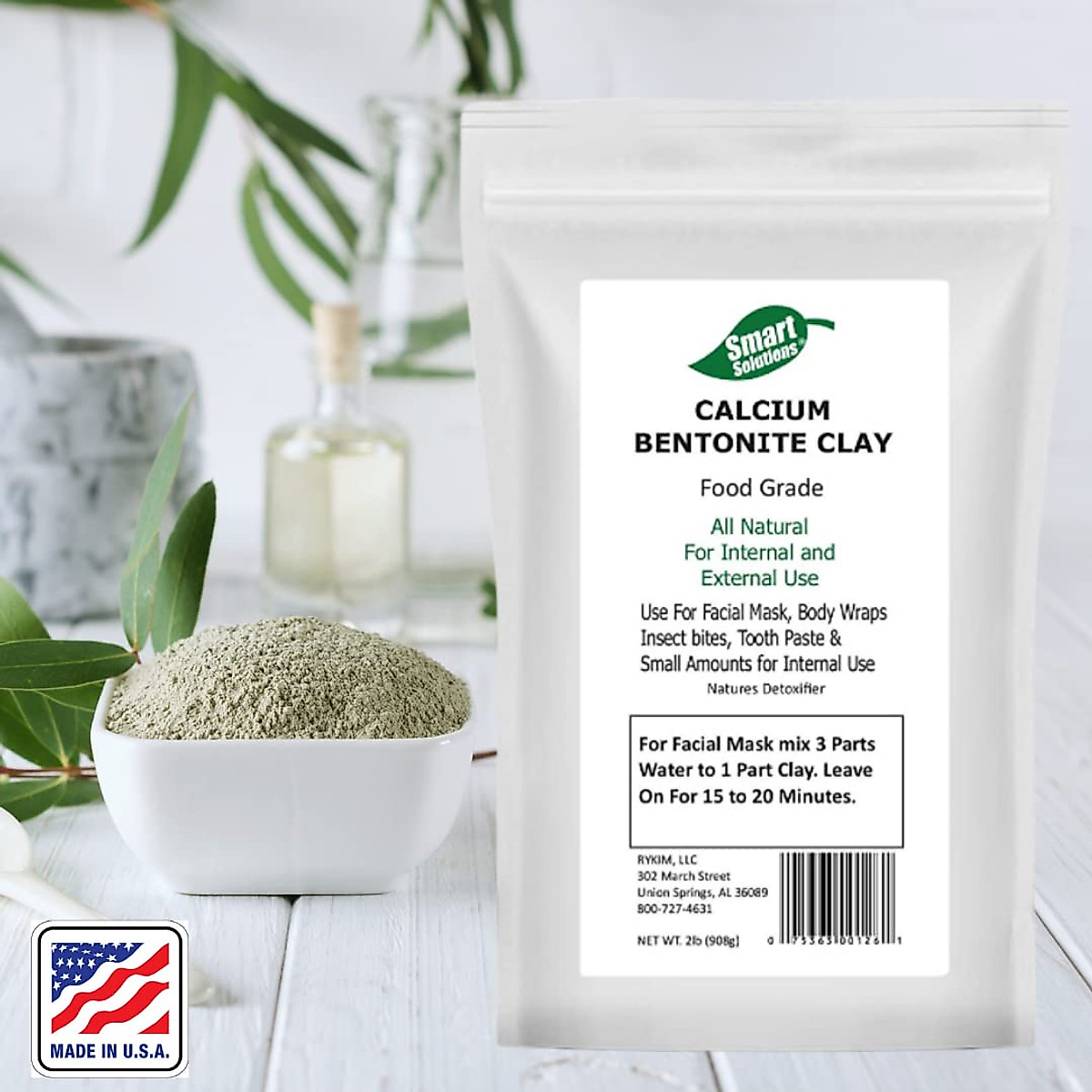 SMART SOLUTIONS Calcium Bentonite Clay Food Grade, 2 lb Pure Indian Healing Clay - All Natural for Internal and External Use | DIY Facial Treatments, Deodorants, Hair Masks
