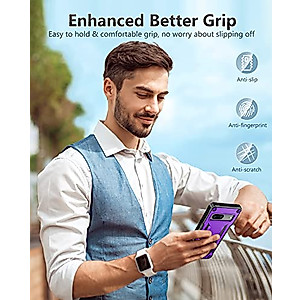 FNTCASE for Google Pixel 7 Case: Built-in Screen Protector & Kickstand | Full-Body Dual Layer Rugged Heavy Duty Protection | Military Shockproof Cell Phone Protective Cover 5G - Purple