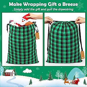 HRX Package Fabric Christmas Gift Bags Assorted (Large 20in, Medium 16in, Small 12in), 9pcs Cotton Gift Wrapping Sacks Cloth Pouches for Xmas Presents